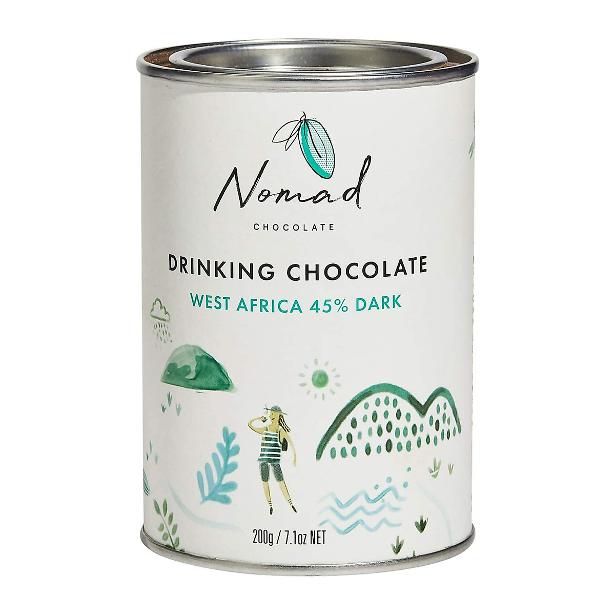 Nomad Chocolate - Hot Chocolate West Africa Cocoa 45% Dark, Plant-based, Vegan, Gluten-Free, GMO-Free, All Natural Ingredients, 7.1oz