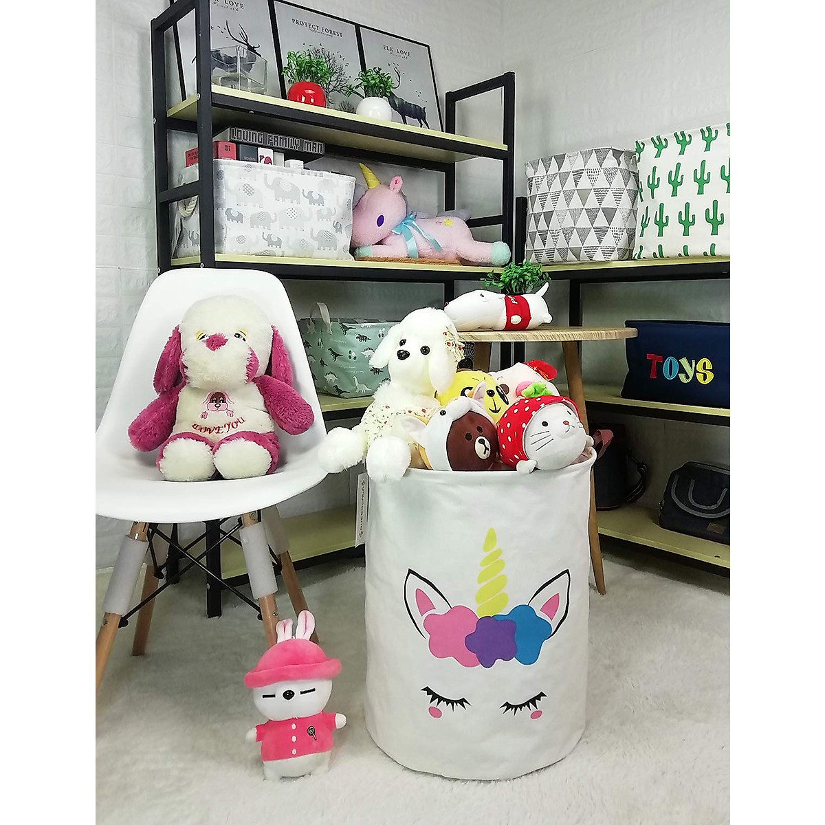 QUEENLALA Large Storage Basket,Laundry Hamper/Bathroom/Home Decor/Collapsible Round Storage Bin,Boys and Girls Hamper/Boxes/Clothing（Golden Unicorn）