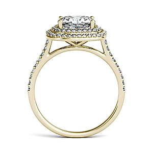 Charles & Colvard Yellow Gold Moissanite 8.0mm Cushion Halo Engagement Ring-size 7 2.90cttw DEW