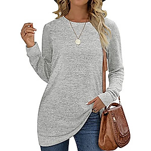 OFEEFAN Womens Tunic Tops For Leggings Long Sleeve T Shirts For Women Sweatshirts Grey M