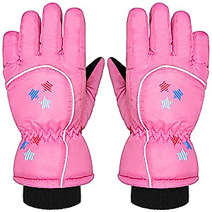 Boao Kids Snow Ski Gloves Winter Waterproof Warm Snowboard Mittens for Girl and Boy (Pink,5-10 Years)