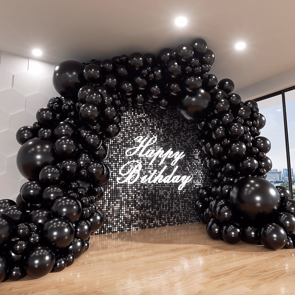 ADOINBY Black Balloon Arch Kit, 143Pcs Matte Black Latex Balloon Garland kit, 18 12 10 5 Inch Different Size Balloons for Birthday Graduation Anniversary New Year Holiday Party Decorations