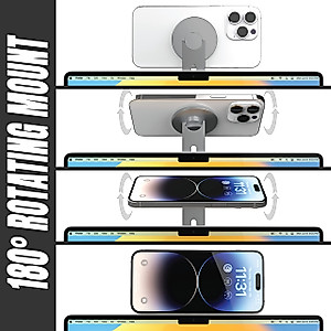 ICONIT Magnetic Laptop Mount, Slim Portable Magnetic Phone Holder Swivels 180 for Laptops and Monitors, Fits iPhone 14/13/12 Plus and Max, Gray