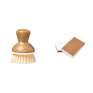 Full Circle, White Bubble Up Bamboo Dish Brush, White & In A Nutshell Walnut Scrubber Sponges – Pack of 2 Non-Scratch Natural Kitchen Scrubbies for Dishes and Household Cleaning