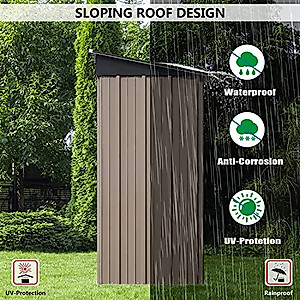 HOMFAMILIA 5' x 3' Outdoor Metal Storage Shed, Galvanized Steel Tool Store Room, Bike Shed Houses, Multi-Function Garden Shed with Lockable Door and Ventilated Vents, for Patio, Yard, Lawn, Brown