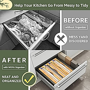 4 in 1 Foil and Plastic Wrap Organizer, WEIFA Wrap Dispenser with Cutter for Drawer and Kitchen Storage, Holder for 12" Roll Plastic Wrap, Aluminum Foil, Wax, Parchment.