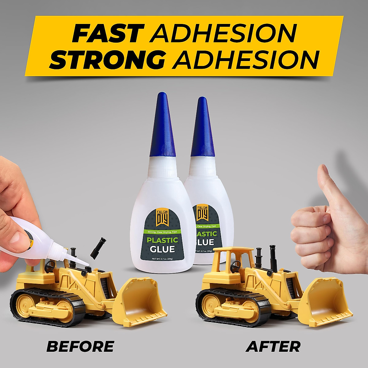 Y'allCanDiy Super Glue for Plastic 20g (.7 oz) - Heavy Duty Glue for Legos & Miniatures. CA Glue Adhesive for PLA, 3D Printing, Toys, Car, ABS, PVC, DIY Kits