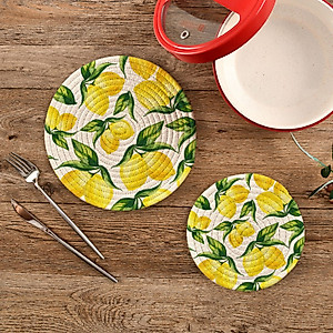 ALAZA Yellow Lemon and Leaves on White PotHolders Trivets Set Cotton Hot Pot Holders Set Farmhouse Coasters,Hot Pads,Hot Mats for Kitchen Counter Decorative