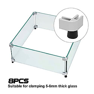 Aluminum Flame Guard Glass Connector 4 Tempered Glass Connectors with Rubber Feet for Custom Sized Fire Pit Wind Guard Suitable for 3/16? Tempered Glass