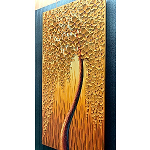 Yika Art, 3D Paintings Modern Abstract Oil Painting Hand Painted On Canvas Abstract Artwork Picture Wall Decoration for living room - Golden Lucky Tree Wall Art-24X48 Inch