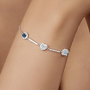 Gem Stone King 925 Sterling Silver Bracelet For Women Round Purplish Created Alexandrite and Moissanite (1.50 Cttw)