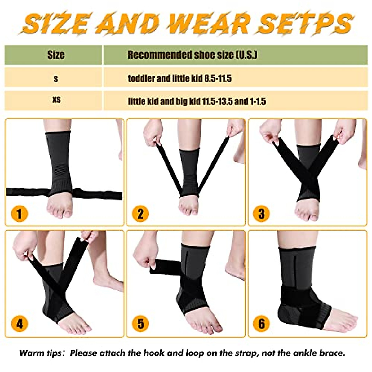 Tarpop 1 Pair Ankle Brace for Kids Compression Ankle Sleeves Adjustable Foot Support Brace Elastic Ankle Guard for Children Boys Girls Sports Running Jogging Dance Fitness Gymnastics (Small)