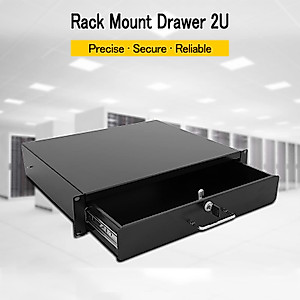 RAISING ELECTRONICS Drawer Server Cabinet Case 19 Inch Locking Rack Mount DJ Lockable Deep Drawer with Key (2U)