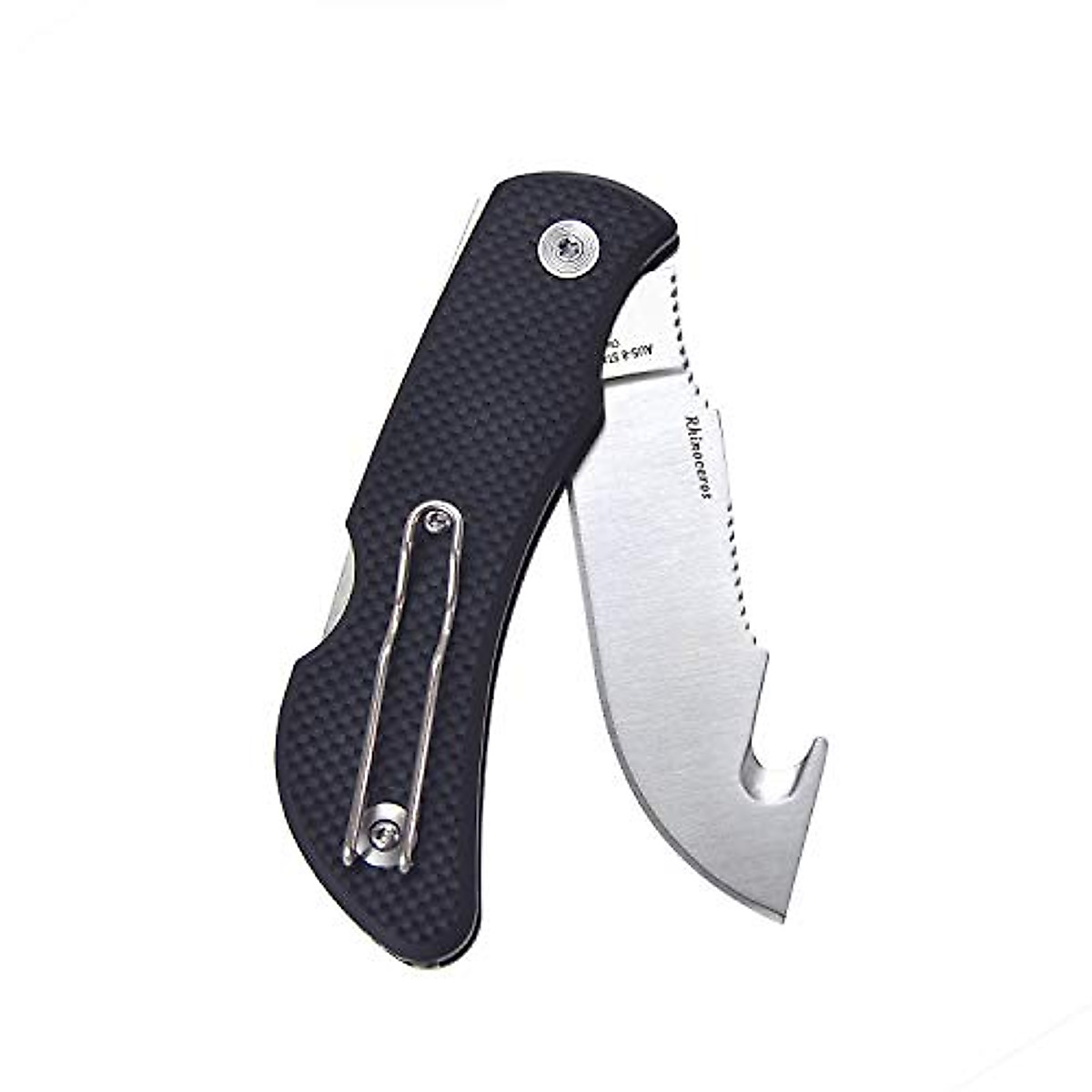 TONIFE Rhinoceros Grip Hook Folding Skinning Hunting Knife with Aus-8 Stainless, Camping Pocket Knife with G10 Handle Pocketclip (black)