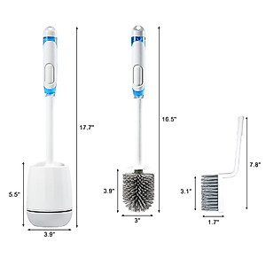 Toilet Brush 2 Pack Toilet Brush and Holder Silicone Toilet Bowl Brush with Ventilated Drying Holder, Toilet Brush Can Store Toilet Cleaning Liquid (White)