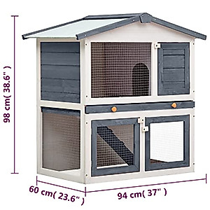 YAFF Outdoor Rabbit Hutch 3 Doors Gray Wood (32.582lbs)