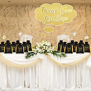 PerKoop 30 Pcs Thank You Bags Wedding Satin Gift Bags 5 x 7 Inches Drawstring Jewelry Pouches Small Candy Bags for Guest Wedding Birthday Baby Shower Business Party Favors Bags(Black)