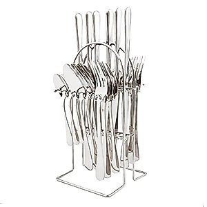 Snplowum 24pcs Silver Flatware Set With Holder, Stainless Steel Egg Shape Cutlery Storage Tableware Kitchen Utensils Gift Set, Silverware Set for Home and Restaurant Banquets, Service For 6