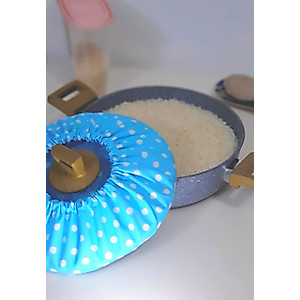 DLK - 2 X Thick Fabric Steam Catcher - Cotton Steaming Cloth Cooking - (8-11) / (20-28) cm Rice Lid Cover, Rice Brewing Cover - Steam Trap Set of 2 - Blue (RCC)