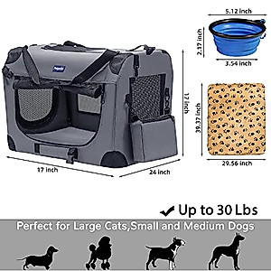 Petprsco Portable Collapsible Dog Crate, Travel Dog Crate 24x17x17 with Soft Warm Blanket and Foldable Bowl for Large Cats & Small Dogs Indoor and Outdoor