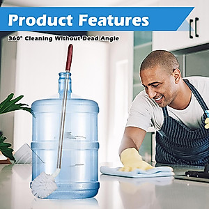 5 Gallon Water Jug Brush Cleaner, 2PCS Bottle Brush for 5 Gallon Jug 3 & 5 Gallon Bottle Cleaner Brush, Water Bucket Bottle Brush with 6 Replaceable 360° Spherical Brush Head, Stainless Steel Handle