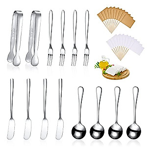 Cheese Butter Spreader Knives Set Charcuterie Accessories Stainless Steel Spreader Knives Charcuterie Boards Utensils Mini Serving Tongs Spoons and Forks for Pastry Making (Silver, 14 Pcs)