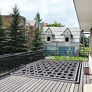 RURALITY Outdoor Rugs 8x10 for Patios Clearance,Plastic Waterproof Mats for Camping,Porch,RV, Large Straw Area Rugs for Picnic,Reversible,Black and White