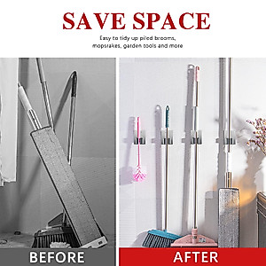 2PCS Broom Holder Wall Mount Self Adhesive Mop and Broom Holder Stainless Steel Broom Hanger Heavy Duty for Laundry Storage Bathroom Kitchen Garage