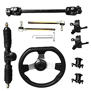 Togarhow 270mm Steering Wheel Assembly with Tie Rod Rack Adjustable Shaft and Front Wheel Hubs with Steering Knuckle Kit Full Steel Off-Road Gear Rack Fit for 110cc 125cc Go Kart Bike(10.6")