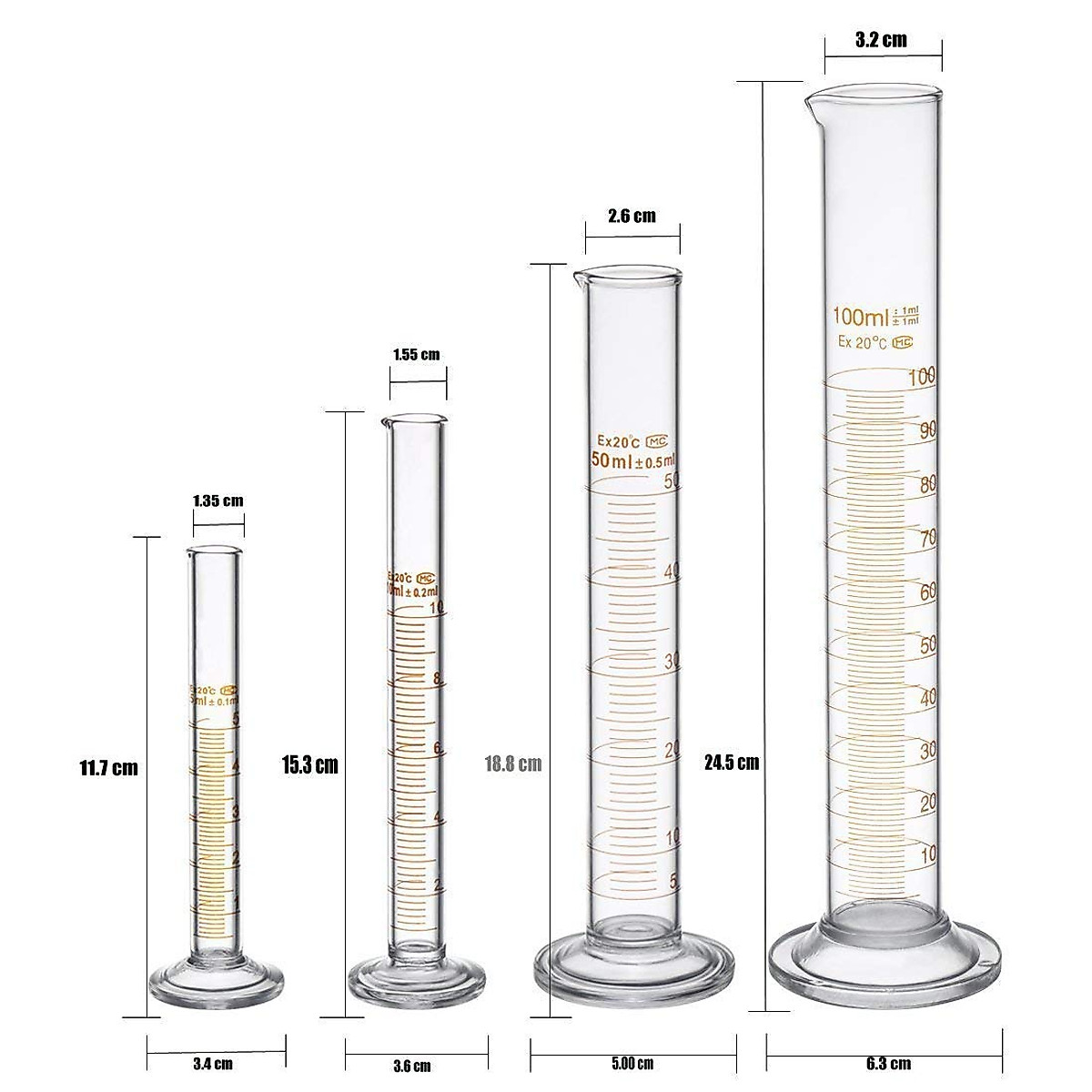Glass Measuring Low Form Beaker Set 50ml 100ml 250ml Thick Glass Graduated Measuring Cylinder Set 5ml 10ml 50ml 100ml Glass Stirring Rod 12" Long