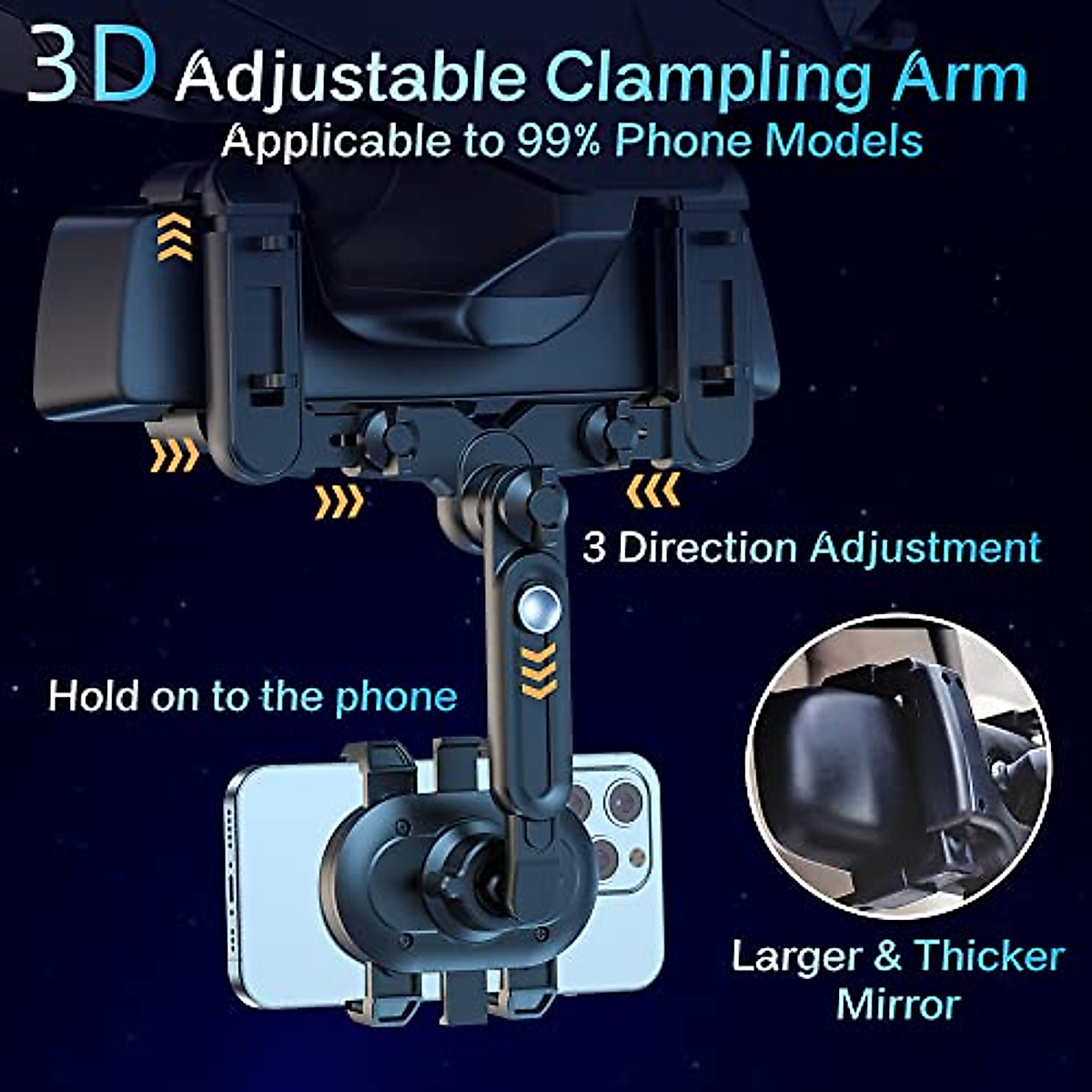 VOKEEH Phone Holder Rearview Mirror Phone Holder for Car, Phone Holder Mount,Rotatable and Retractable 360-degree Rotation Adjustment for 99% Mobile Phones & Car