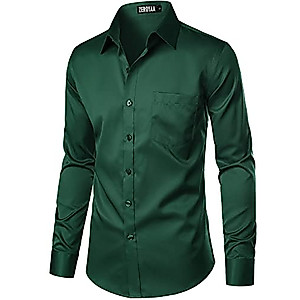 ZEROYAA Men's Urban Stylish Casual Business Slim Fit Long Sleeve Button Up Dress Shirt with Pocket ZLCL29-Dark Green Small