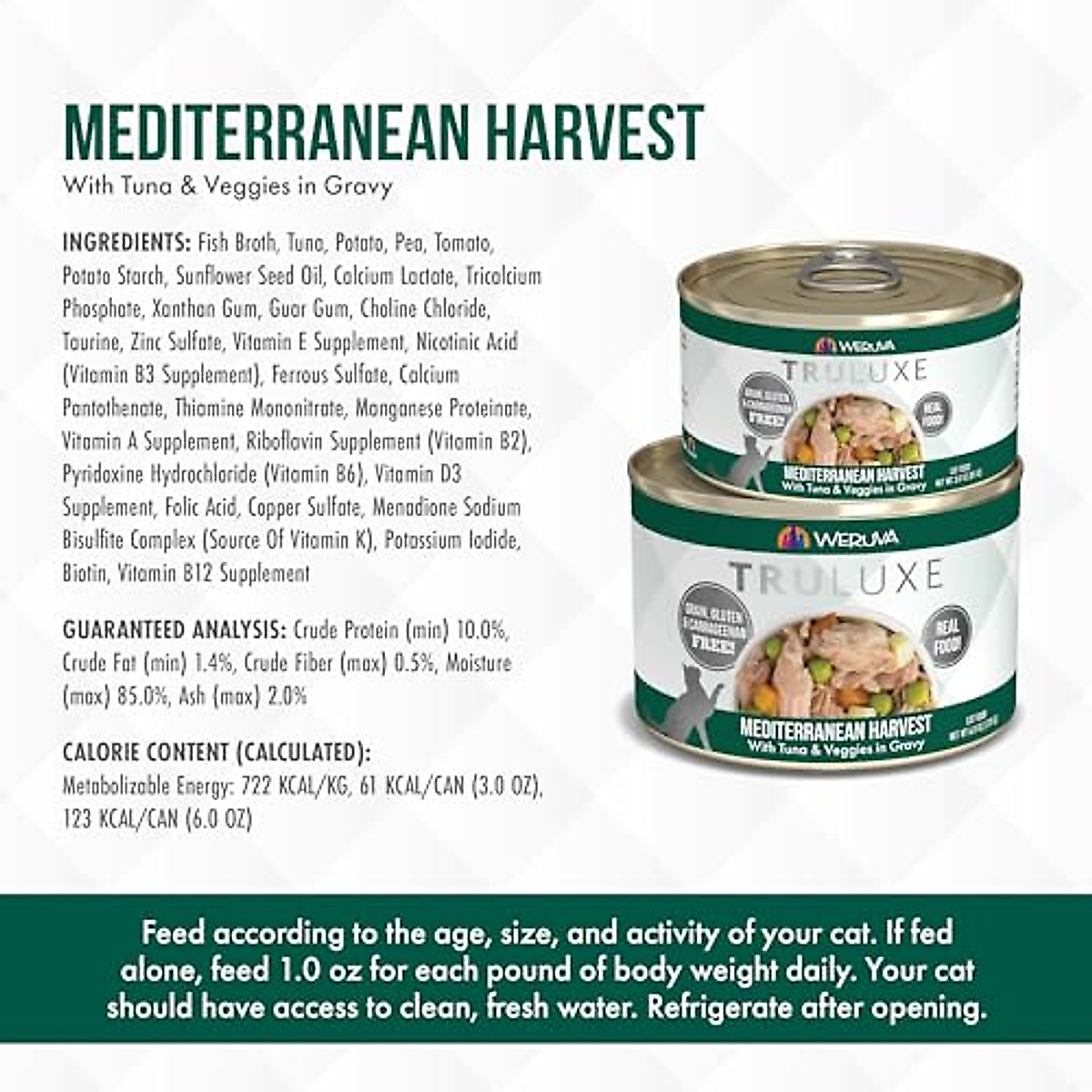 Weruva TruLuxe Cat Food, Mediterranean Harvest with Tuna Whole Meat & Veggies in Gravy, 3oz (Pack of 24)