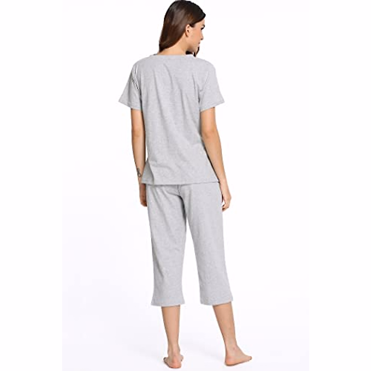 Latuza Women's Cotton Pajamas Set Tops and Capri Pants Sleepwear XL Light Gray