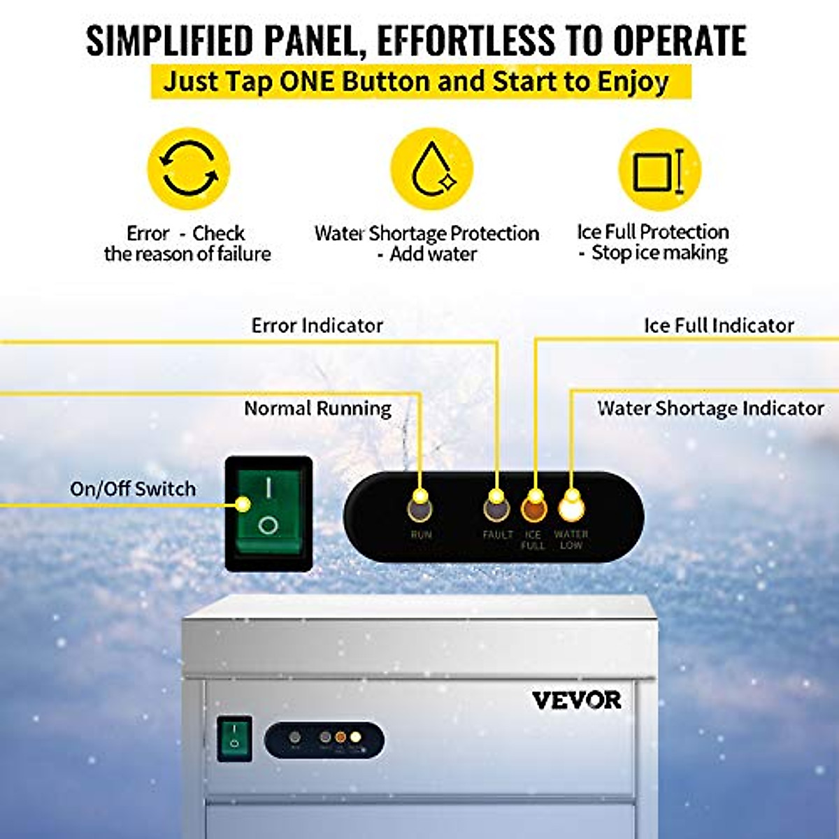 VEVOR 110V Commercial Snowflake Ice Maker 132LBS/24H, ETL Approved Food Grade Stainless Steel Flake Ice Machine Freestanding Flake Ice Maker for Seafood Restaurant, Water Filter and Spoon Included