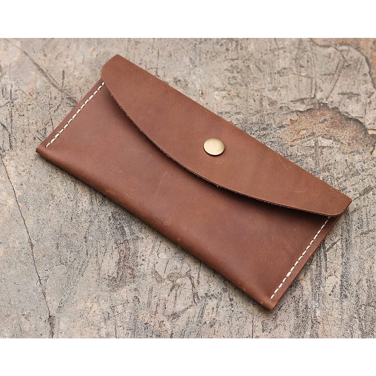 Handmade Leather Wallet with Card Slots, Coin Pocket, Large Capacity Long Envelope Wallet Tan Brown