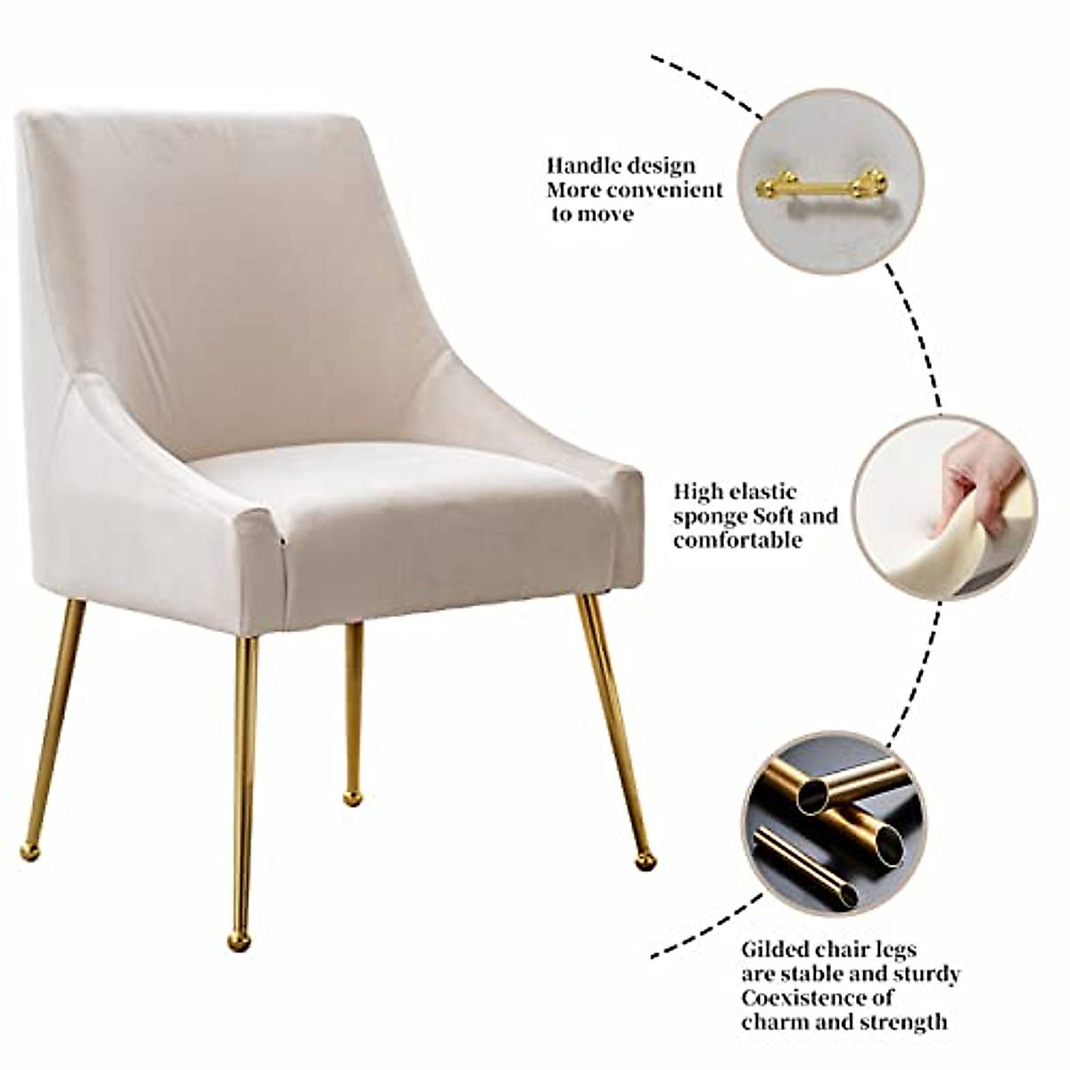 Restworld Velvet Dining Chairs, Furniture Collection Modern Contemporary Upholstered with Polished Gold Metal Legs, Set of 4(Beige)
