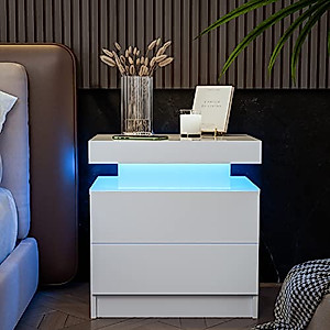 DobleCliCli LED Nightstand Set of 2, Modern End Side Table with 2 Drawers, 20.5" Tall LED Storage Cabinet, Bedside Furniture for Bedroom, Living Room, Salon and Office, White