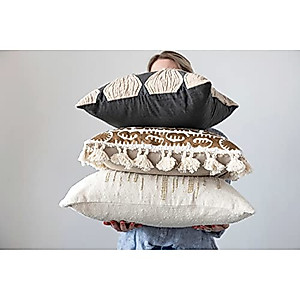 Creative Co-Op Cotton Pillow with Embroidery, Chambray Back