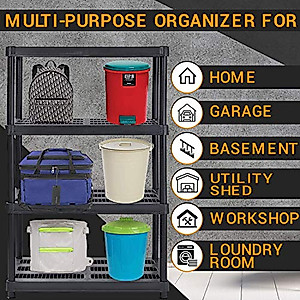 Juggernaut Storage Plastic Shelving, 36" Width x 56" Height x 18" Depth, Black (RS3618-4AMZ)