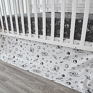 Brandream Milky Way Space Galaxy 3-Piece Baby Boy Girl Nursery Crib Bedding Set with Spaceship Rocket Theme - Black and White Bedding