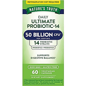 Nature's Truth Probiotic 50 Billion CFU | 200mg Prebiotics | 60 Capsules | Vegetarian, Non GMO & Gluten Free Supplement for Men and Women | Supports Digestive Health