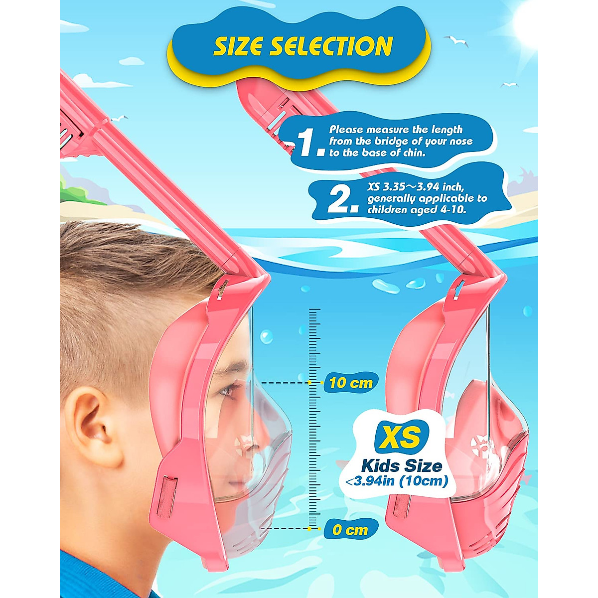 QingSong Kids Snorkel Mask Full Face, Snorkeling Set with Camera Mount, 180 Degree Panoramic View Snorkeling Gear Anti-Fog Anti-Leak