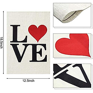 2 Pieces Valentine Flag, Love Happy Valentines Day Flag, 12.5 x 18.5 Inch Valentine's Heart Garden Flag, Double Sided Printing 2 Layer Burlap Flags for Valentine's Day Home Garden Yard Decoration Gift
