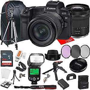 Canon EOS R Mirrorless Camera w/RF 24-105mm f/4-7.1 is STM Lens + 64GB Memory + Back Pack Case + Tripod, TTL Flash, Filters, & More (28pc Bundle)
