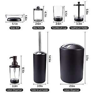 SLDIYWOW Bathroom Accessories Set, 8-Piece Plastic Gift Set with Toothbrush Holder, Toothbrush Cup, Soap Dispenser, Soap Dish, Toilet Brush Holder, Trash Can and Qtip Holders (Bronze)