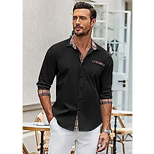 COOFANDY Men's Long Sleeve Button Down Shirts Casual Plaid Collar Dress Shirt Black X-Large