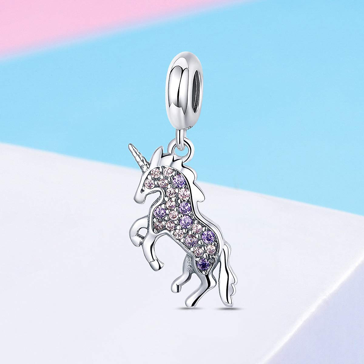 ABAOLA Animals Charm 925 Sterling Silver PET Charm Beads fit Pandora Charms Bracelet & Necklace (Light Purple Shiny Unicorn)