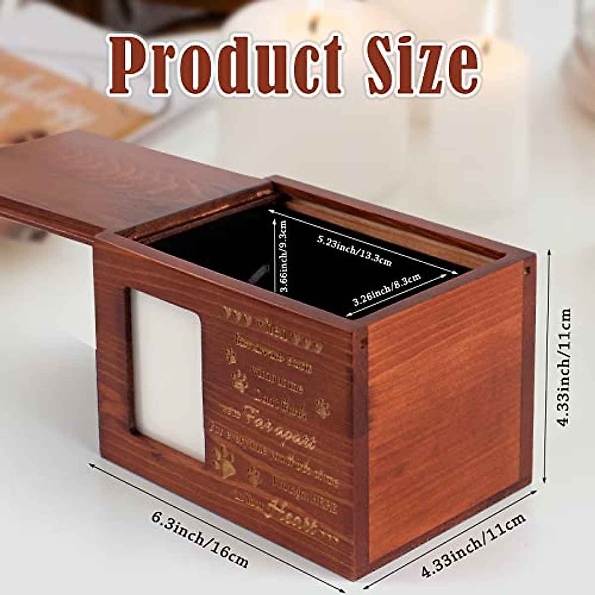 Cumule Pet Urns for Dog or Cat Ashes, Wooden Pet Cremation Urns with Photo Frame, Pet Memorial Keepsake Cat or Dog Memory Box with Black Flannel as Lining, Loss Pet Sympathy Remembrance Gift