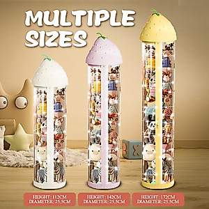 Bnmkt Stuffed Animal Storage Tube with Zipper and Lights, Rotation Vertical Toy Storage Tube with 360° Wheels, Toy Storage Tube, Clear Stuffed Animal Display Tube, Toy Tower Storage (White, 112cm)